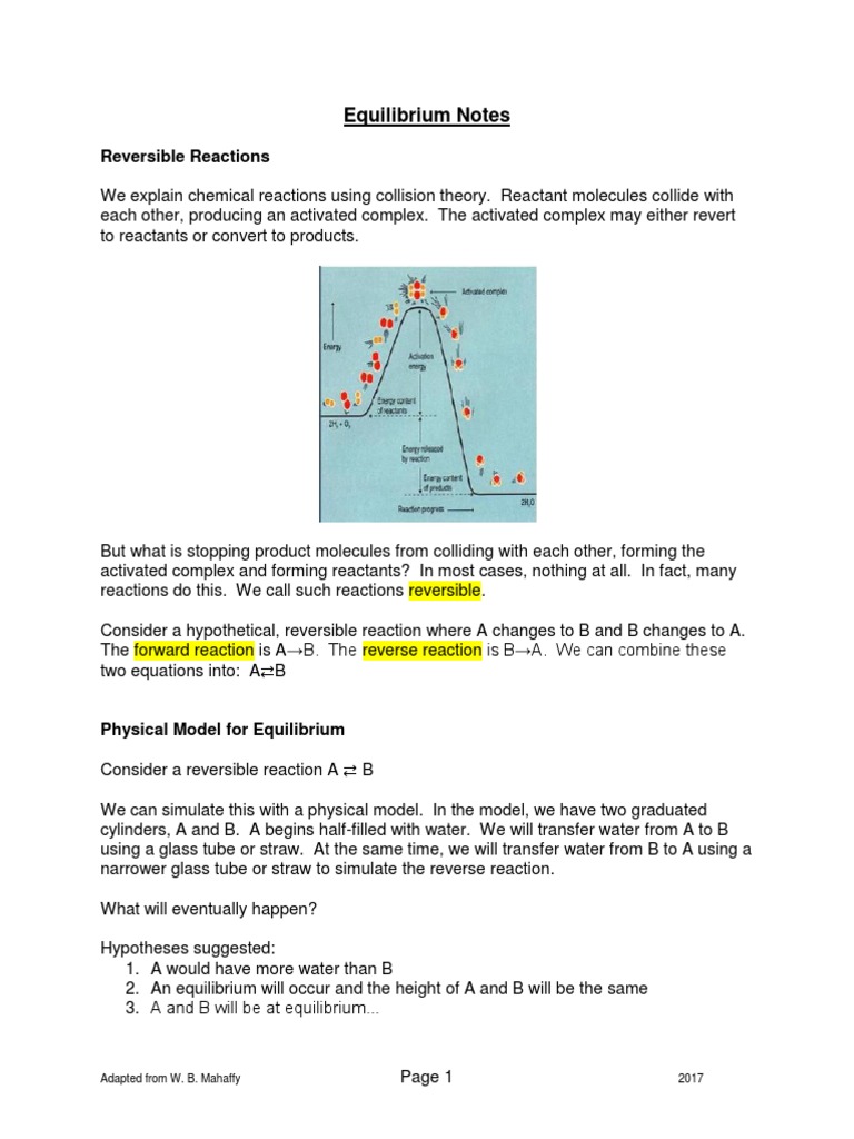 Equilibrium Notes | PDF | Chemical Equilibrium | Chemical Reactions
