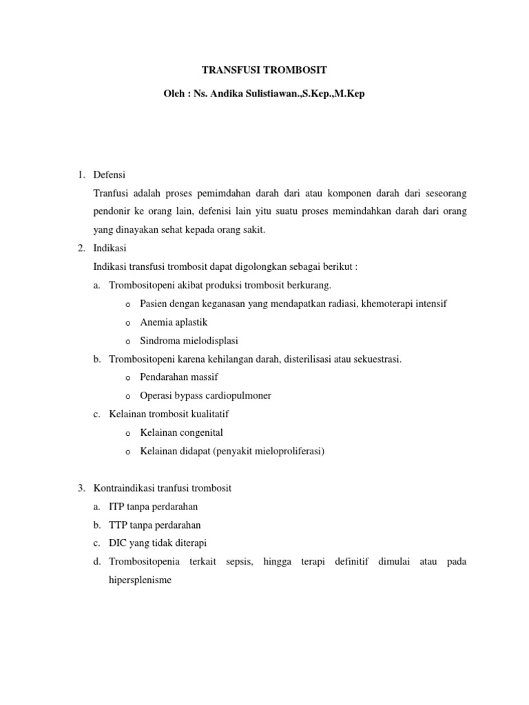 Transfusi Trombosit | PDF | Sains & Matematika