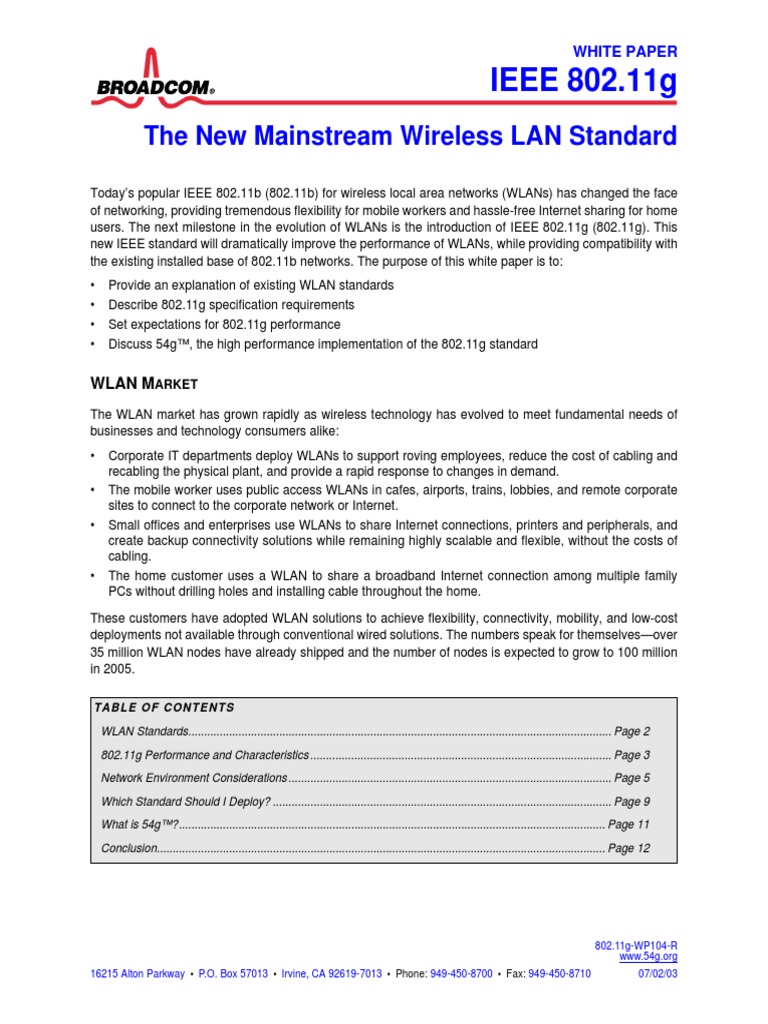 IEEE 802.11g: The New Mainstream Wireless LAN Standard | PDF | Ieee 802 ...