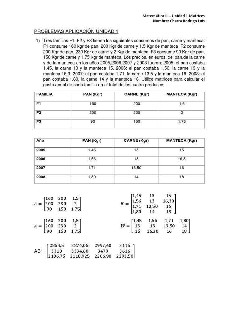 Cálculo de Gastos Familiares con Matrices | PDF