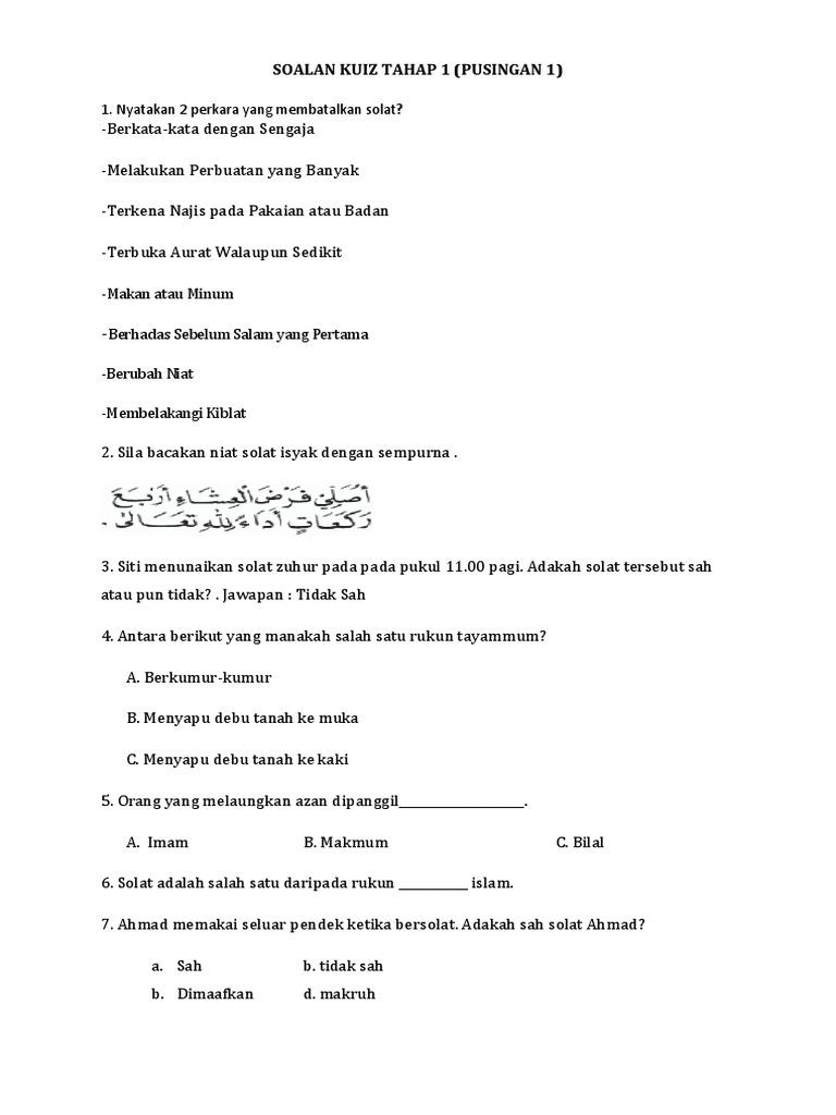 Soalan Kuiz Tahap 1 | PDF
