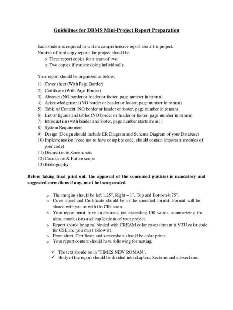 Dbms Mini Project Report Guidelines Databases Written Communication