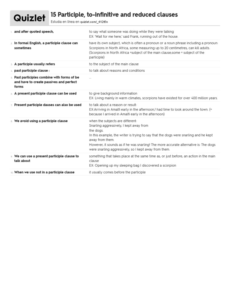15 Participle, To-Infinitive and Reduced Clauses | PDF | Clause ...