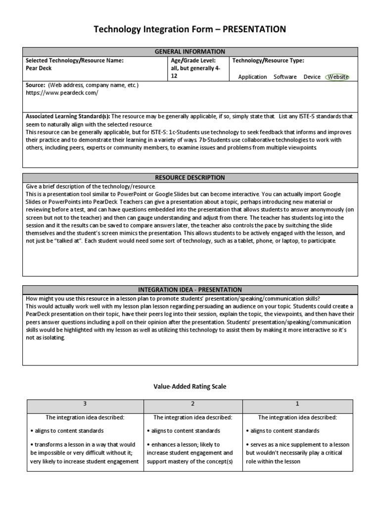 S Haffey Technology Integration Template-Presentation | PDF | Pedagogy | Teaching