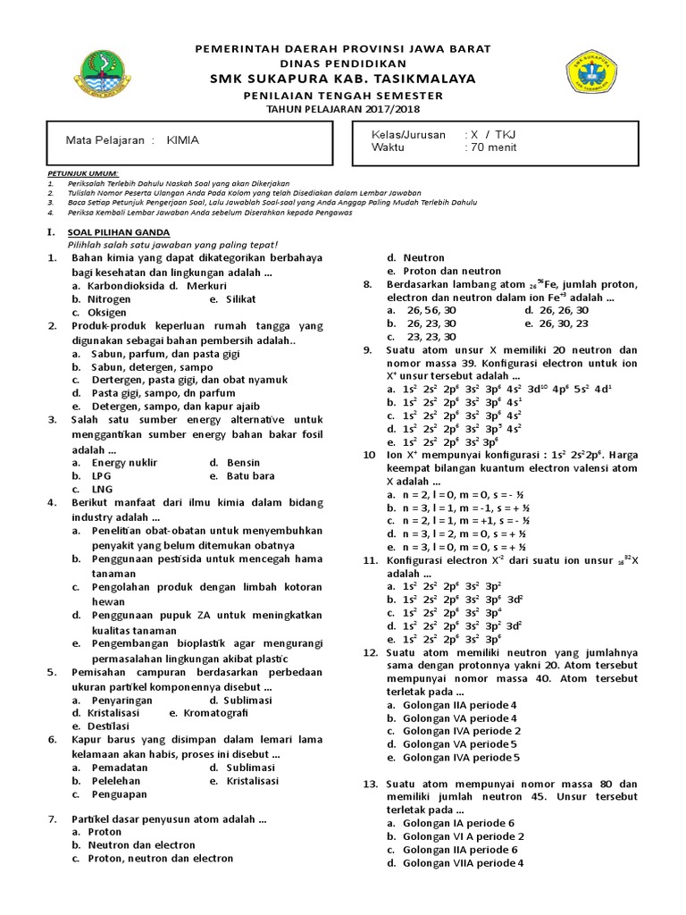 Soal Pts Kimia X TKJ | PDF
