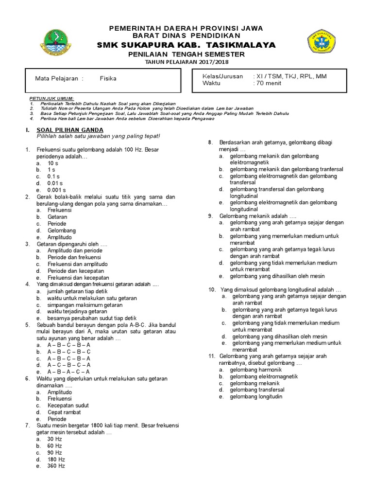 Soal Pts Fisika Kelas Xi TSM, TKJ, RPL, MM | PDF