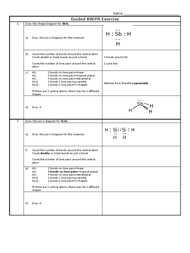 3b Guided Vsepr Exercise | PDF | Chemical Bond | Molecules