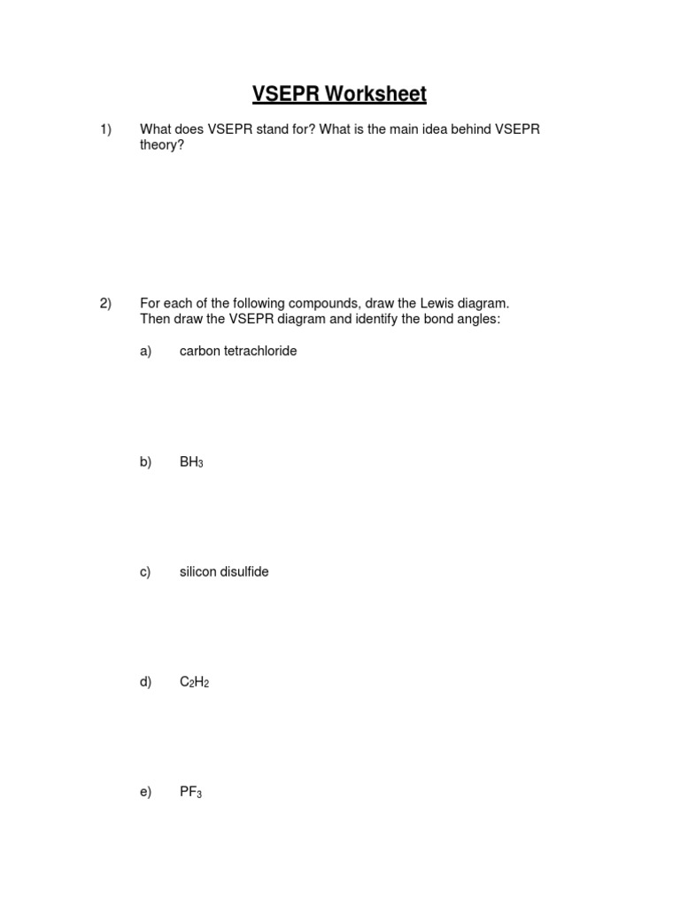 3c Vsepr Worksheet | PDF | Chemical Bond | Molecular Physics