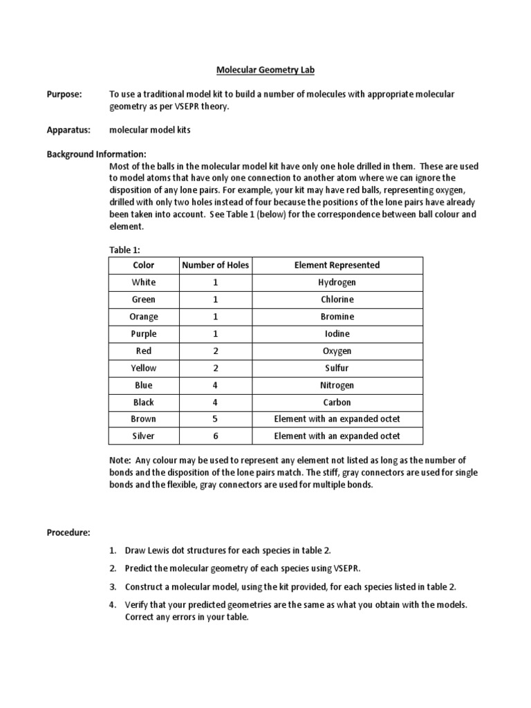 3e Molecular Geometry Lab | PDF | Molecules | Chemical Bond