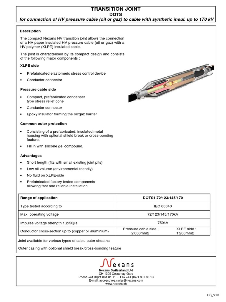 Transition Joint: For Connection of HV Pressure Cable (Oil or Gaz) To ...
