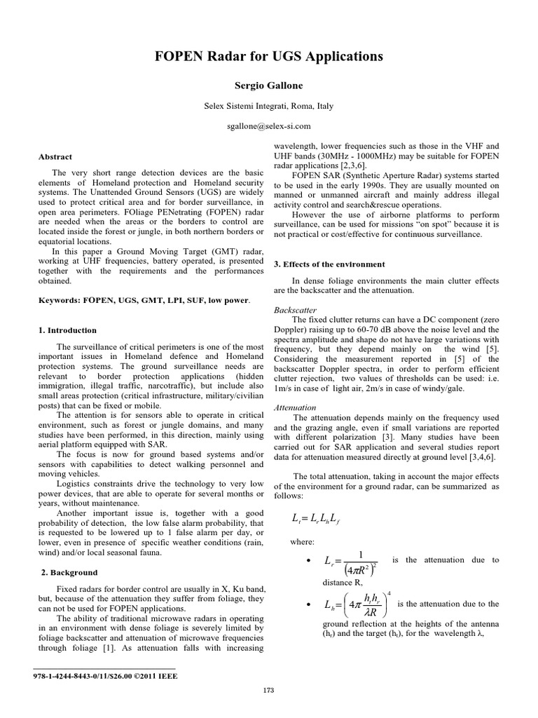 Fopen SELEX PDF | PDF | Radar | Ultra High Frequency