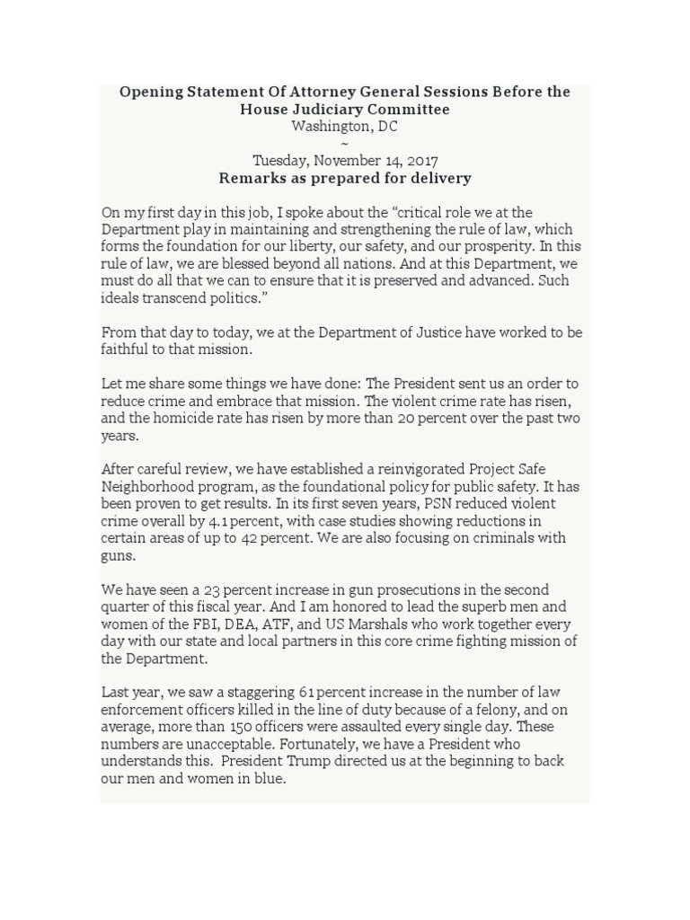 Read Sessions's Opening Statement To House Judiciary Committee | PDF ...