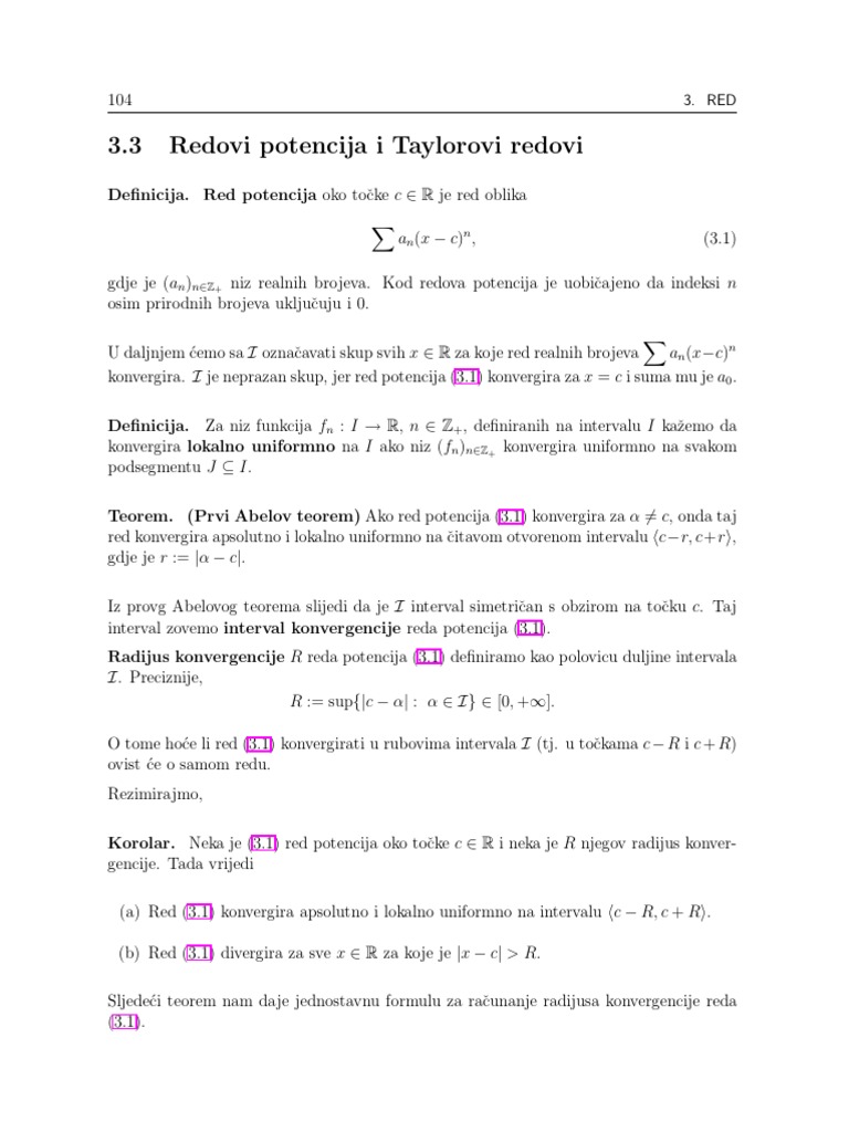 3.3 Redovi Potencija I Taylorovi Redovi | PDF