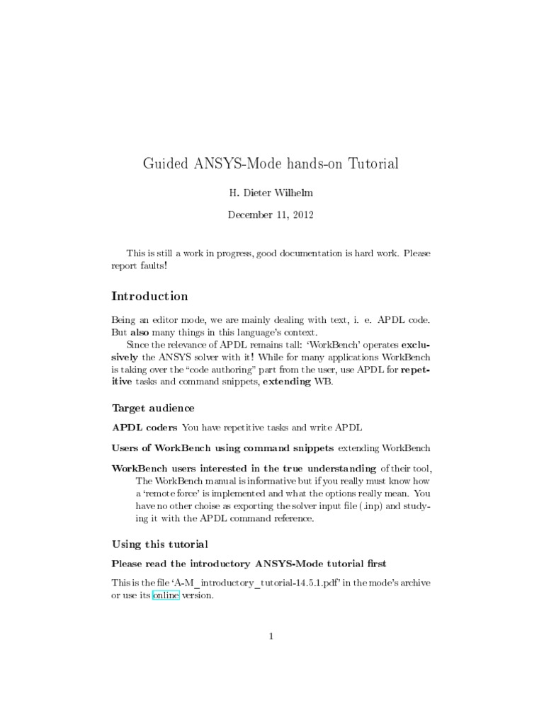 Guided ANSYS-Mode Hands-On Tutorial: H. Dieter Wilhelm December 11, 2012 | PDF | Keyboard ...