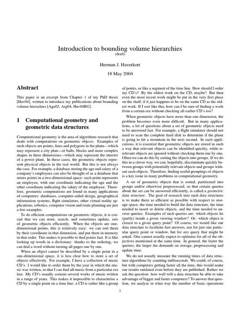Introduction To Bounding Volume Hierarchies: Herman J. Haverkort 18 May 2004 | PDF | Computer ...