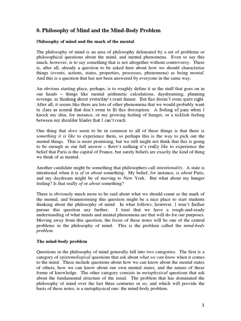 Philosophy of Mind and The Mind Body Problem | Download Free PDF ...