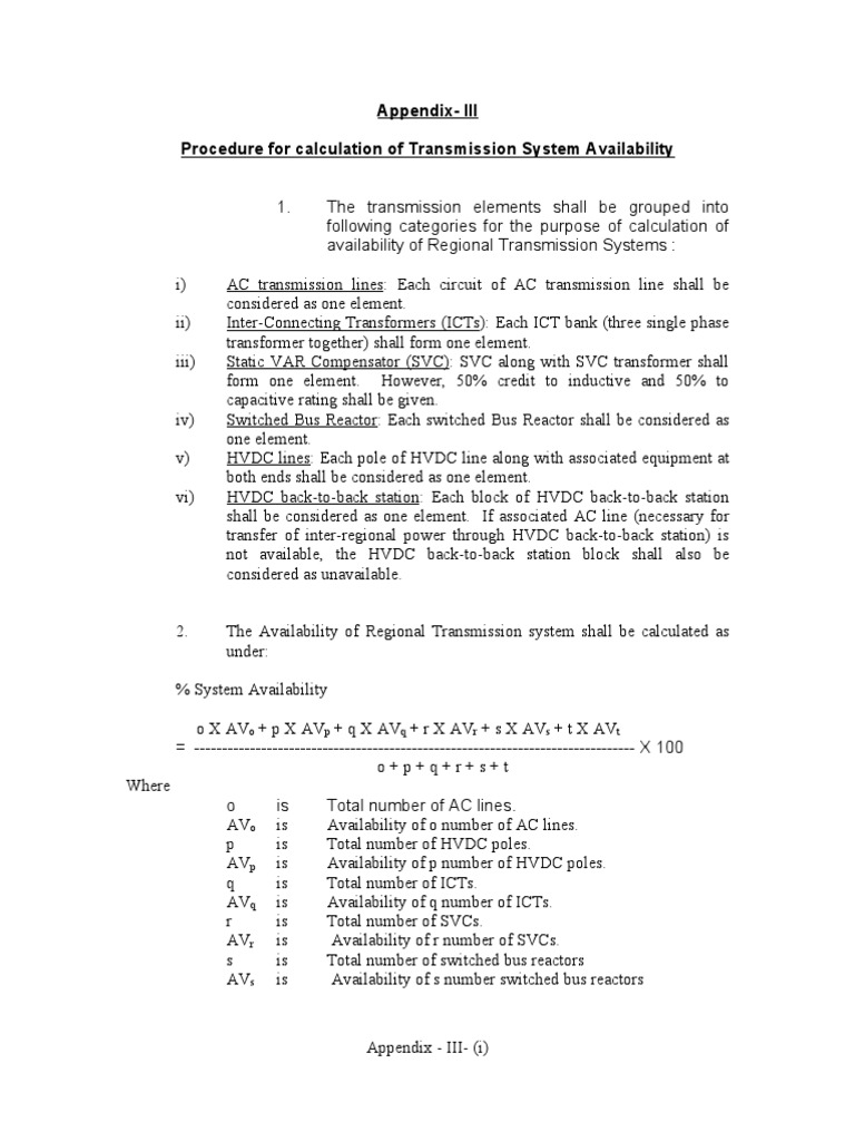 Appendix-III Procedure For Calculation of Transmission System ...