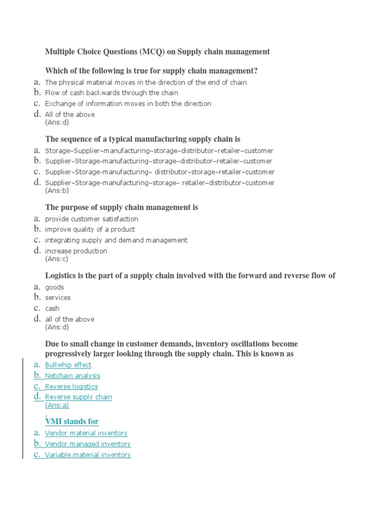 Multiple Choice Questions - Distrubution & Logistic | PDF | Supply ...