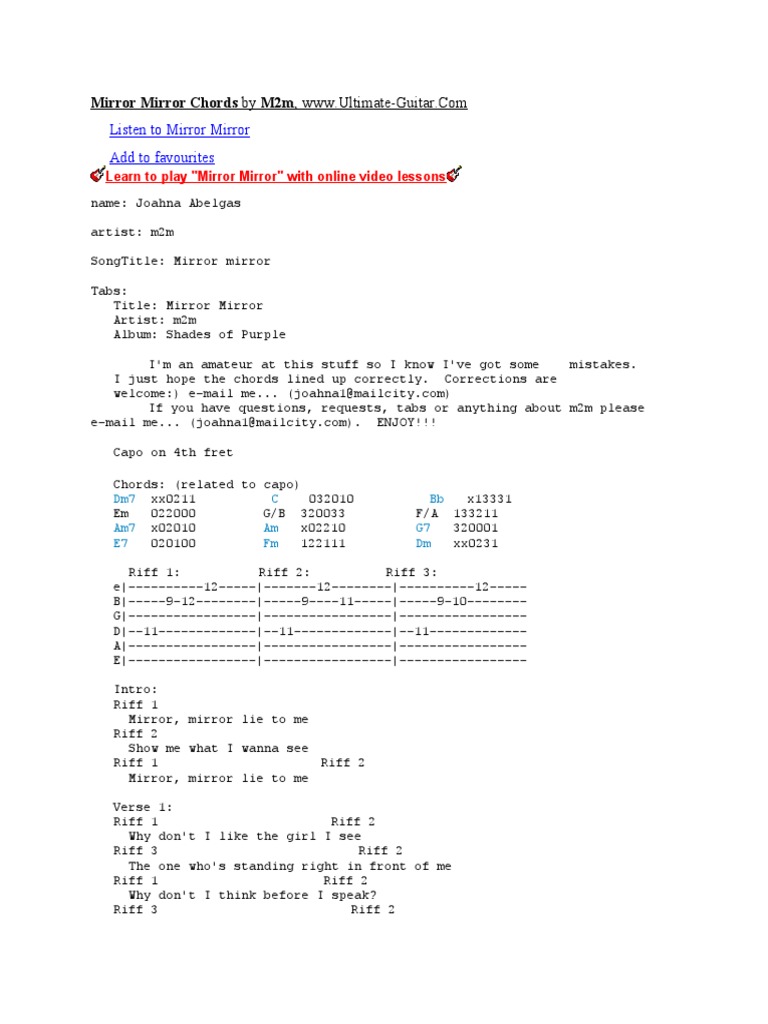 Mirror Mirror Chords by M2m | PDF | Song Structure | Songs