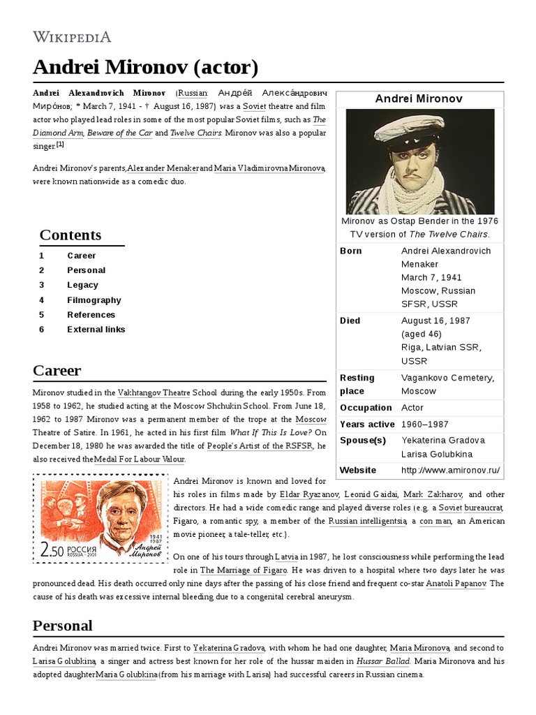 Andrei Mironov (Actor) | PDF | Soviet Union | World Politics