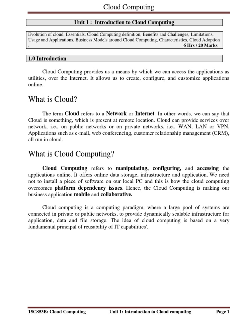 Introduction to Cloud Computing | PDF | Cloud Computing | Computer Network