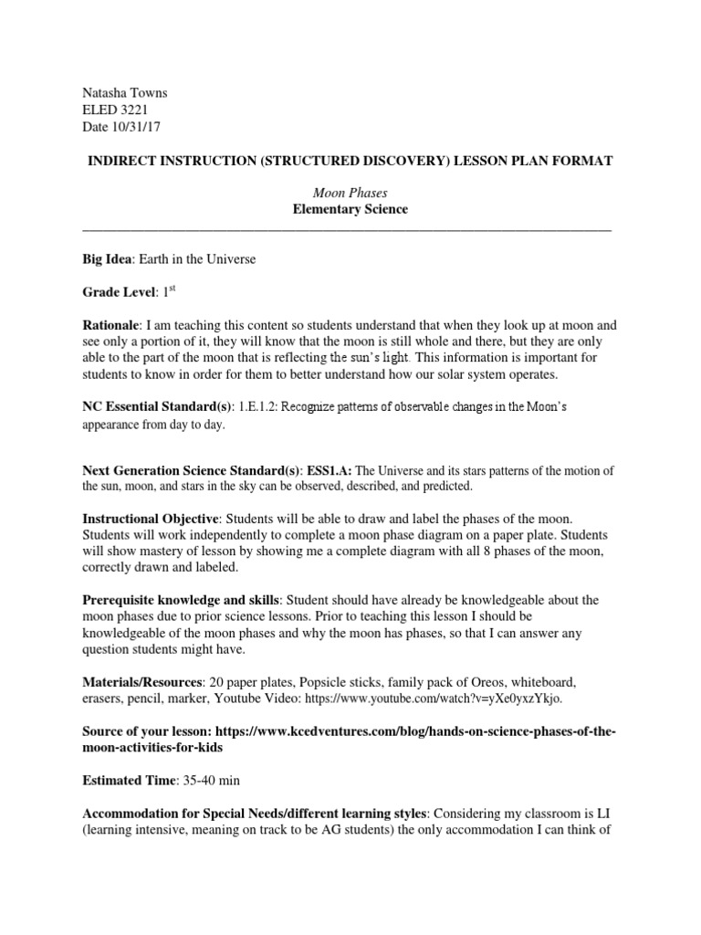 5e Indirect LP Moon Phases | PDF | Moon | Teaching And Learning