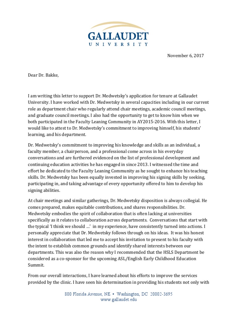 Medwetsky Tenure Letter - Garate | PDF | Teaching | Cognition