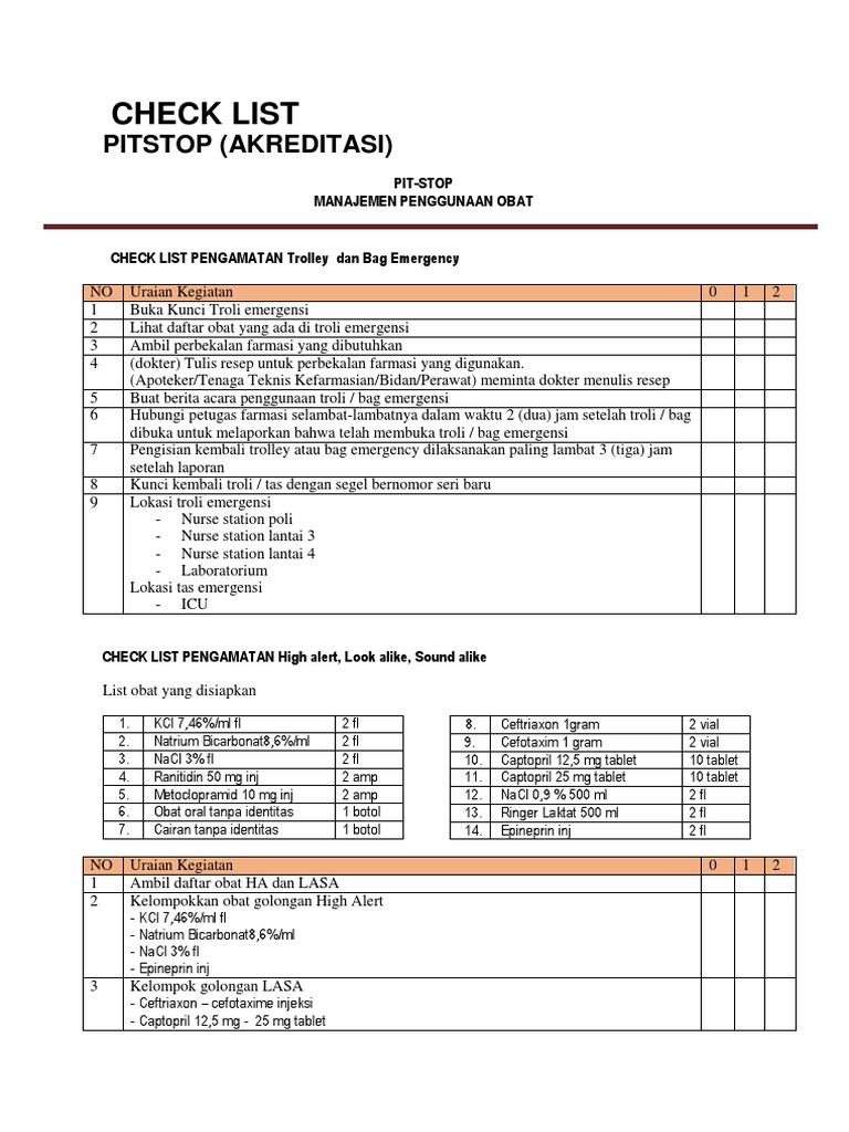CHECK LIST Pitstop Mpo | PDF