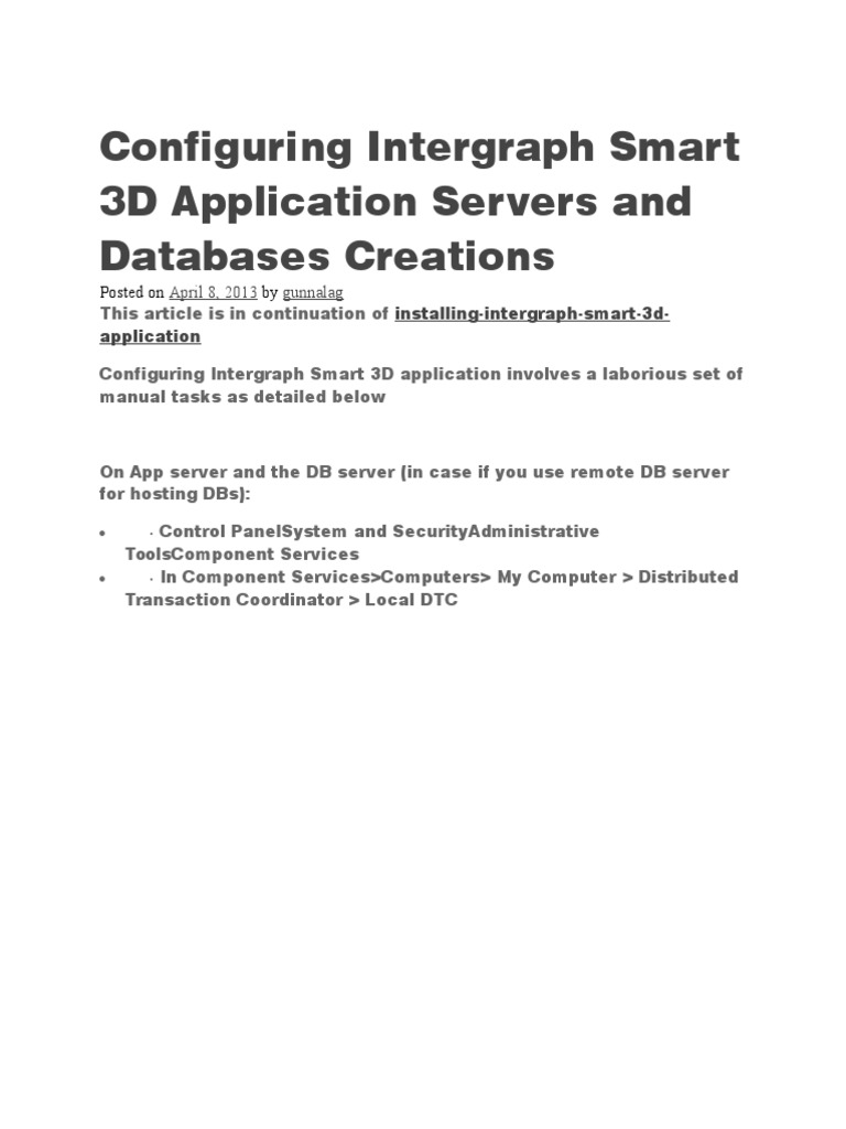 Configuring Intergraph Smart 3D Application Servers and Databases ...