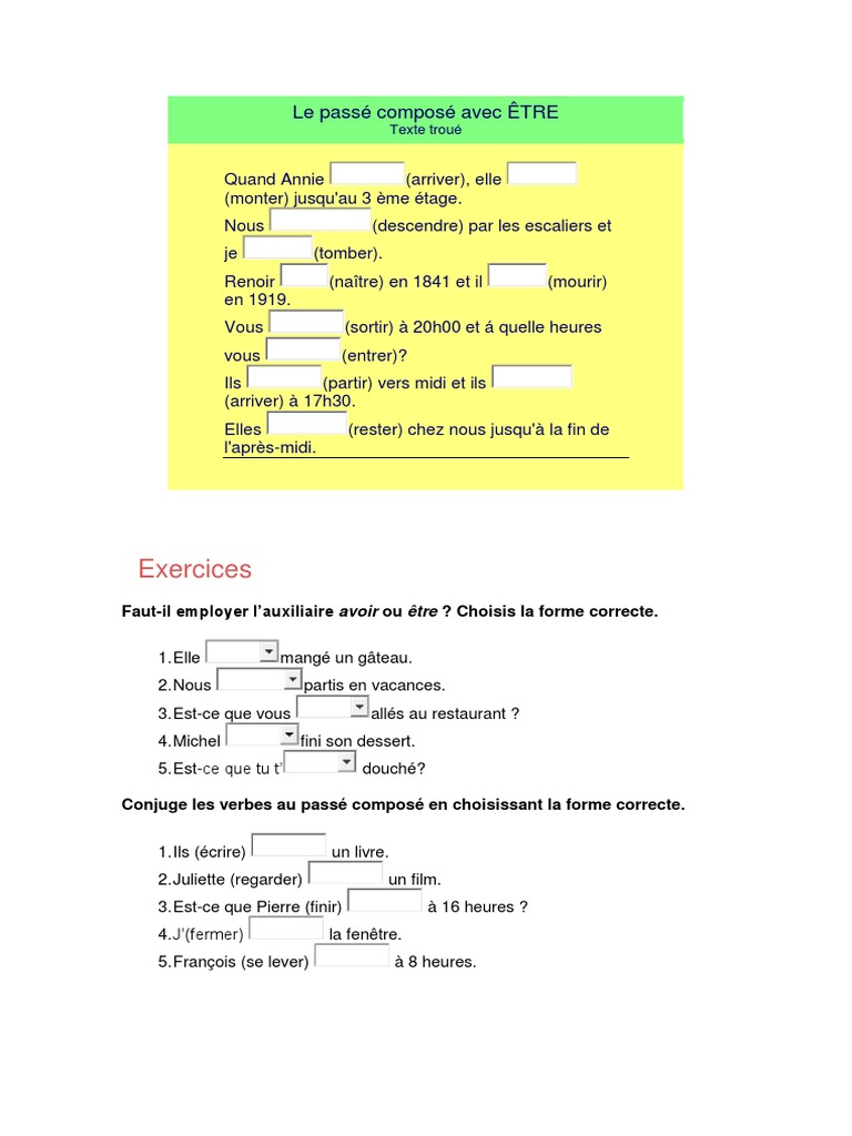 Le Passé Composé Avec ÊTRE | PDF