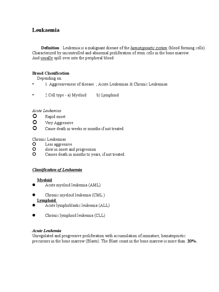 A Comprehensive Overview of Leukaemia: Classification, Clinical ...