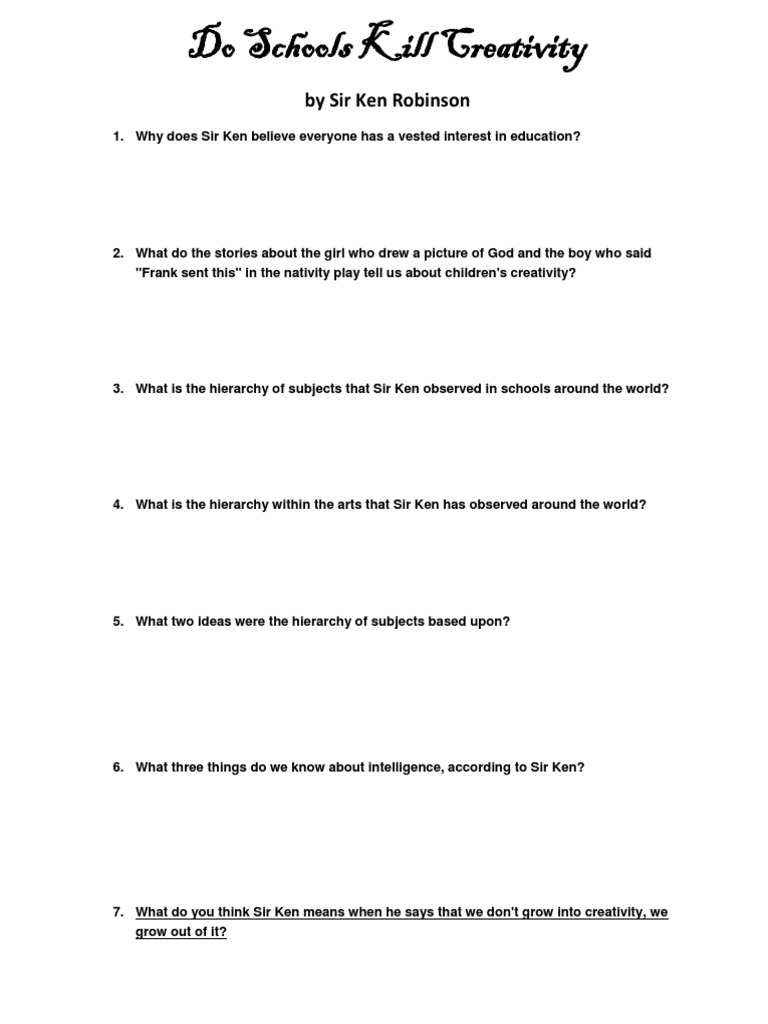 Do Schools Kill Creativity - Handout | PDF | Creativity | Intelligence