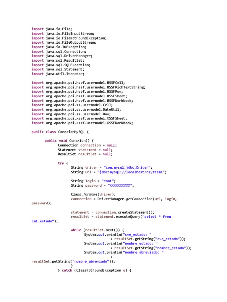Conexion BD MySQL Leer Escribir Excel Java | PDF | Datos de computadora ...