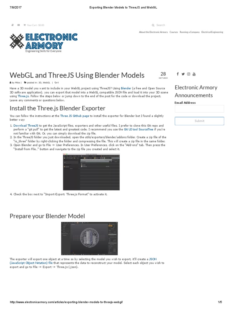 Exporting Blender Models To Threejs And Webgl Pdf Web Gl Blender Software