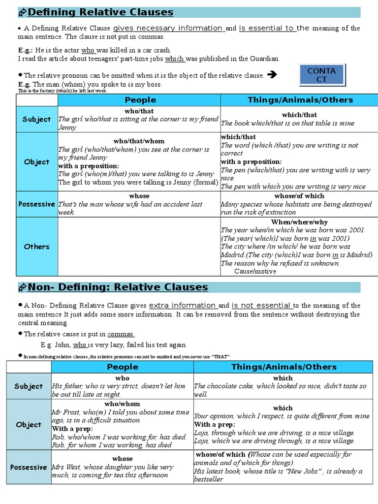 Relative Clauses THEORY | PDF | Grammar | Syntax