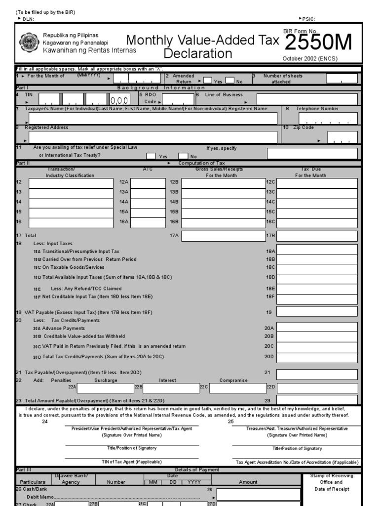 Monthly VAT Declaration Form 2550M | PDF | Value Added Tax | Payments