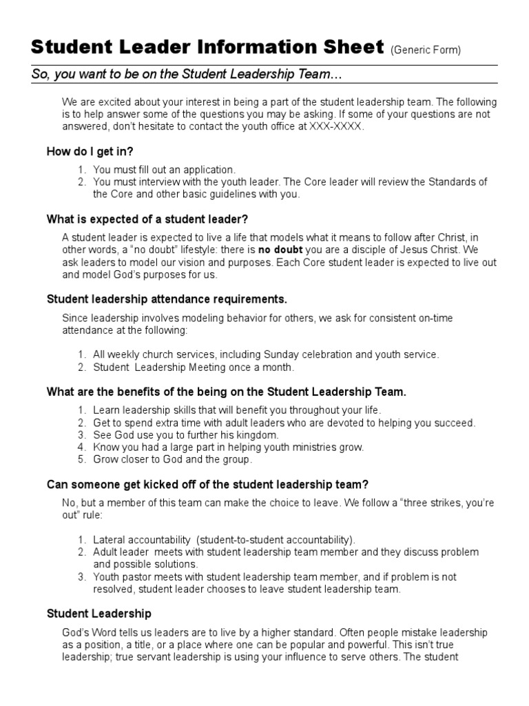 Student Leadership Team Application Guide | PDF | Protestant Youth ...