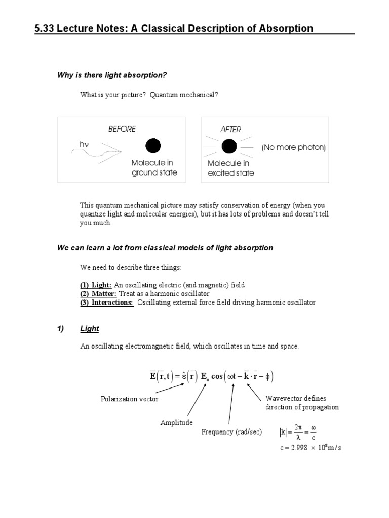 Classical Models of Light Absorption | PDF | Molecules | Resonance