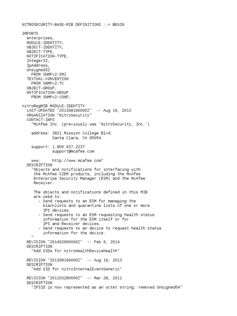 Nitrosecurity Base Mib | PDF | Ip Address | Computer Architecture