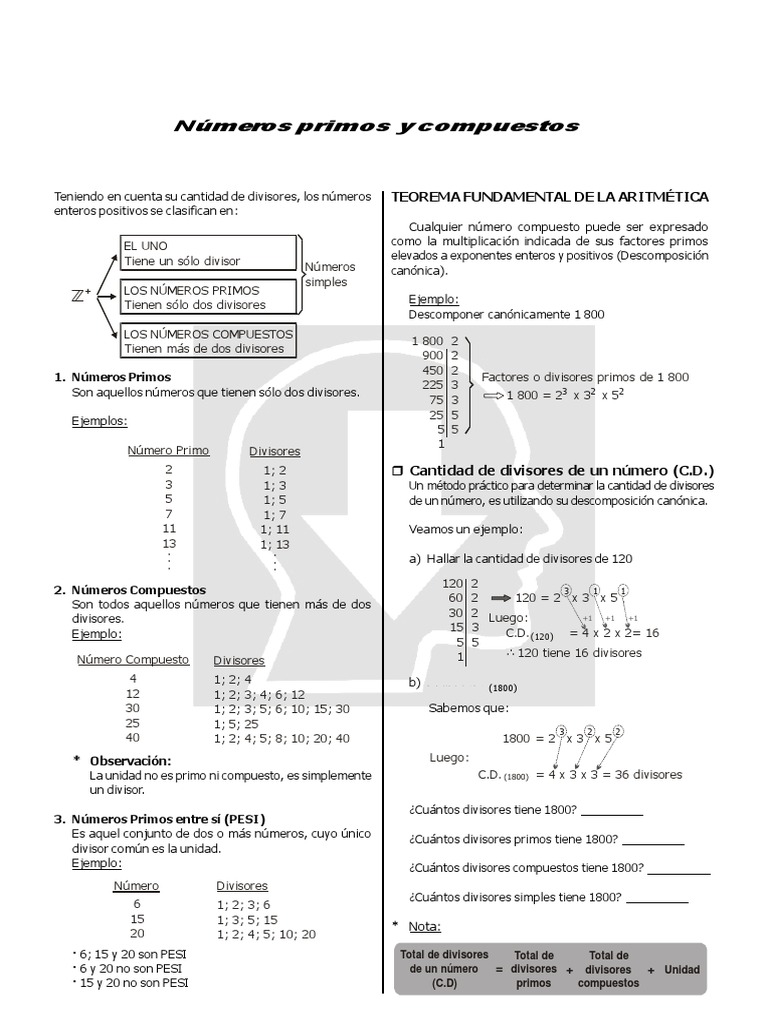 Números Primos y Compuestos Ejercicios para Resolver | PDF | Número ...