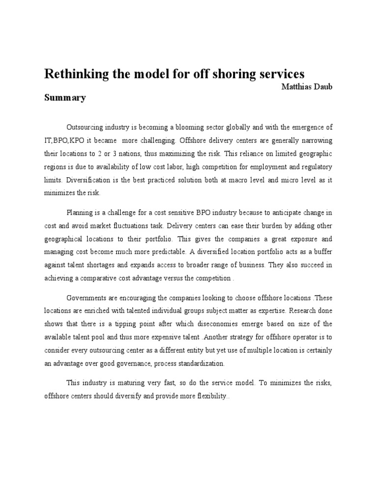Rethinking The Model For Off Shoring Services | PDF