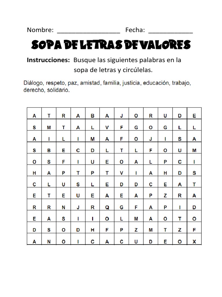 Sopa de Letras 2 Valores PDF