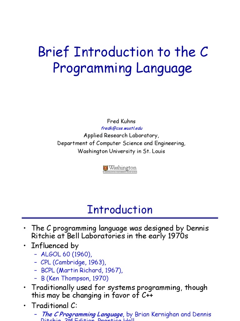 Introduction To C - Fred Kuhns | PDF | C (Programming Language ...
