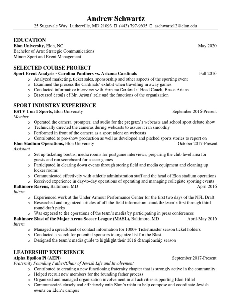 Sport Internship Resume | Download Free PDF | American Football ...