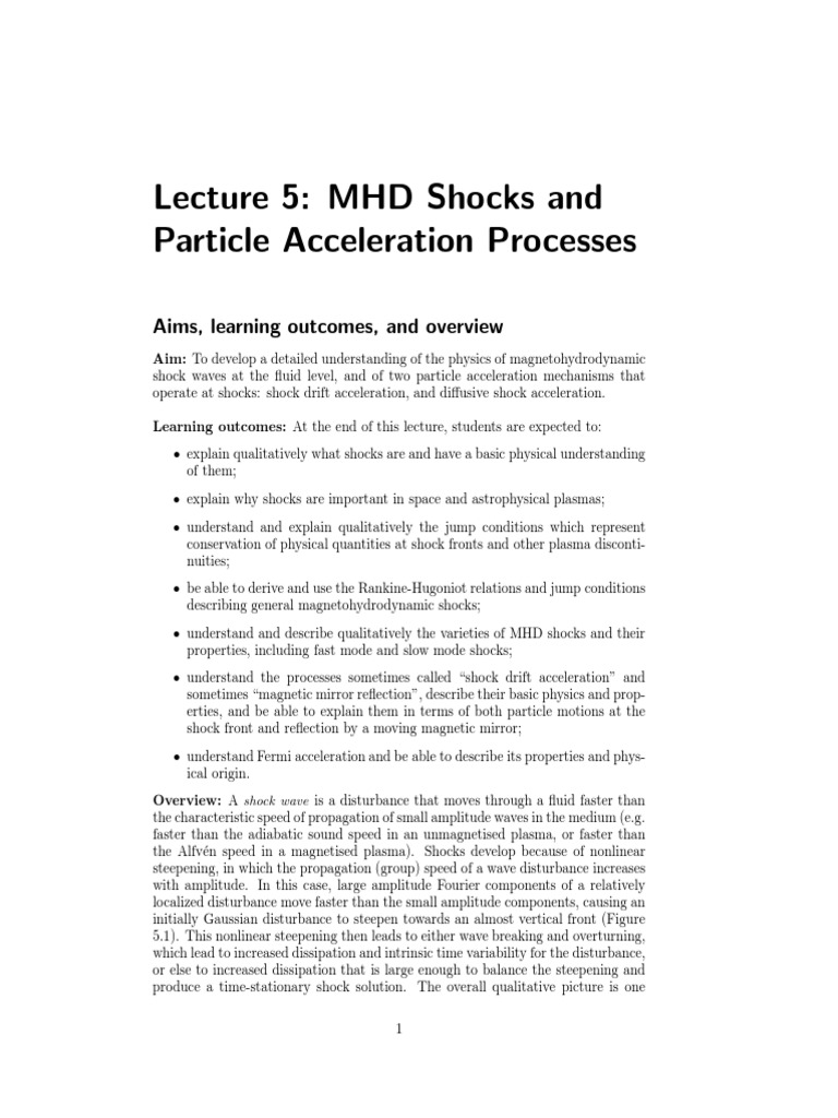 Lecture 5: MHD Shocks and Particle Acceleration Processes: Aims ...