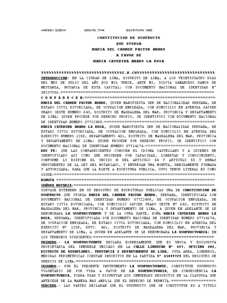 Modelo de Constitución de Usufructo | PDF