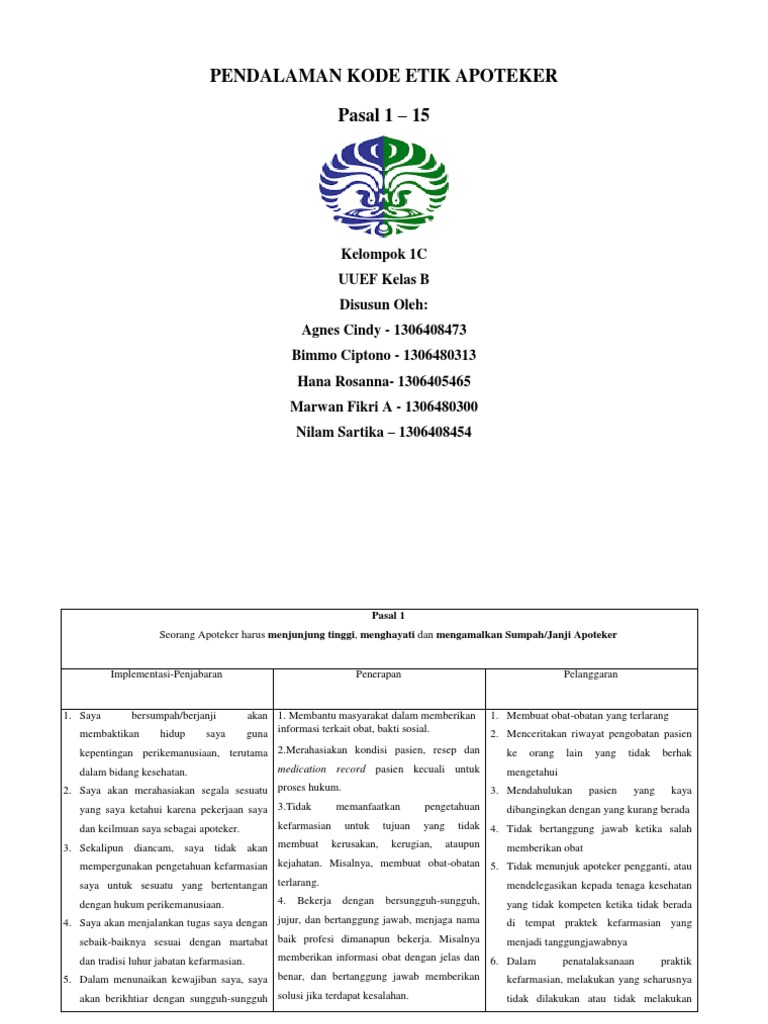 Pendalaman Kode Etik Apoteker | PDF