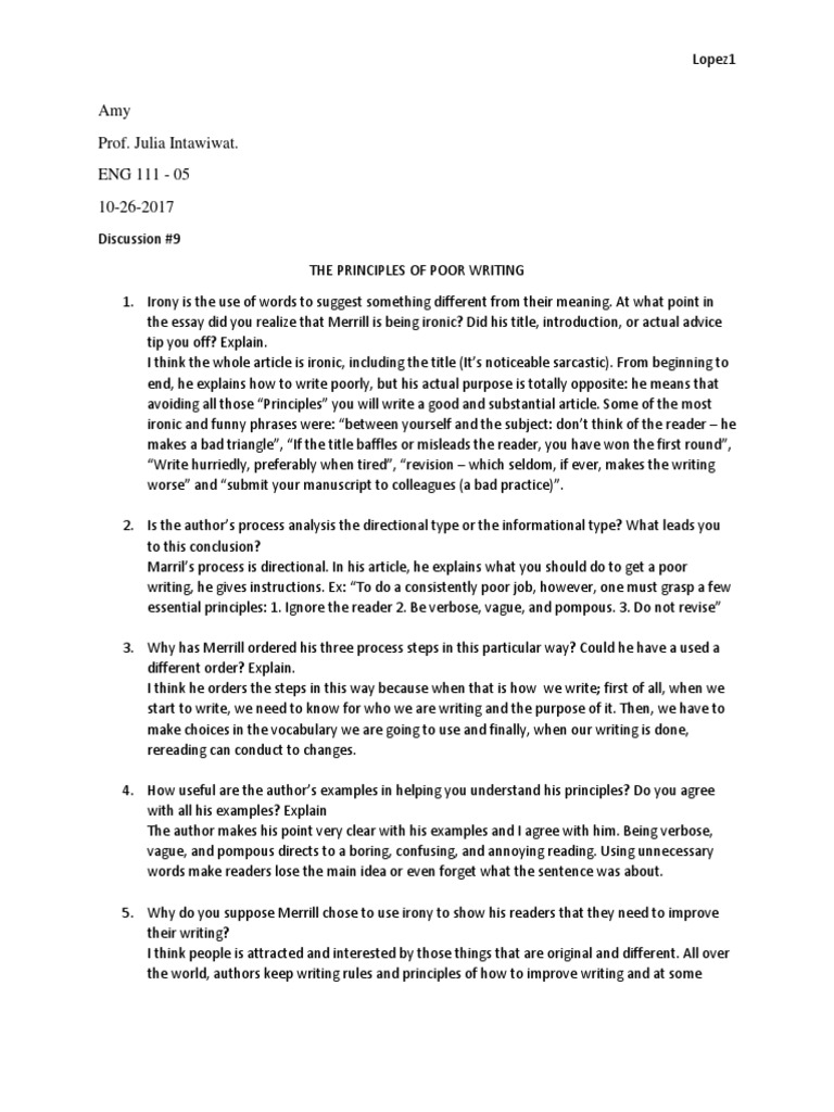 Discussion 9 The Principles of Poor Writing | PDF | Irony | Human ...