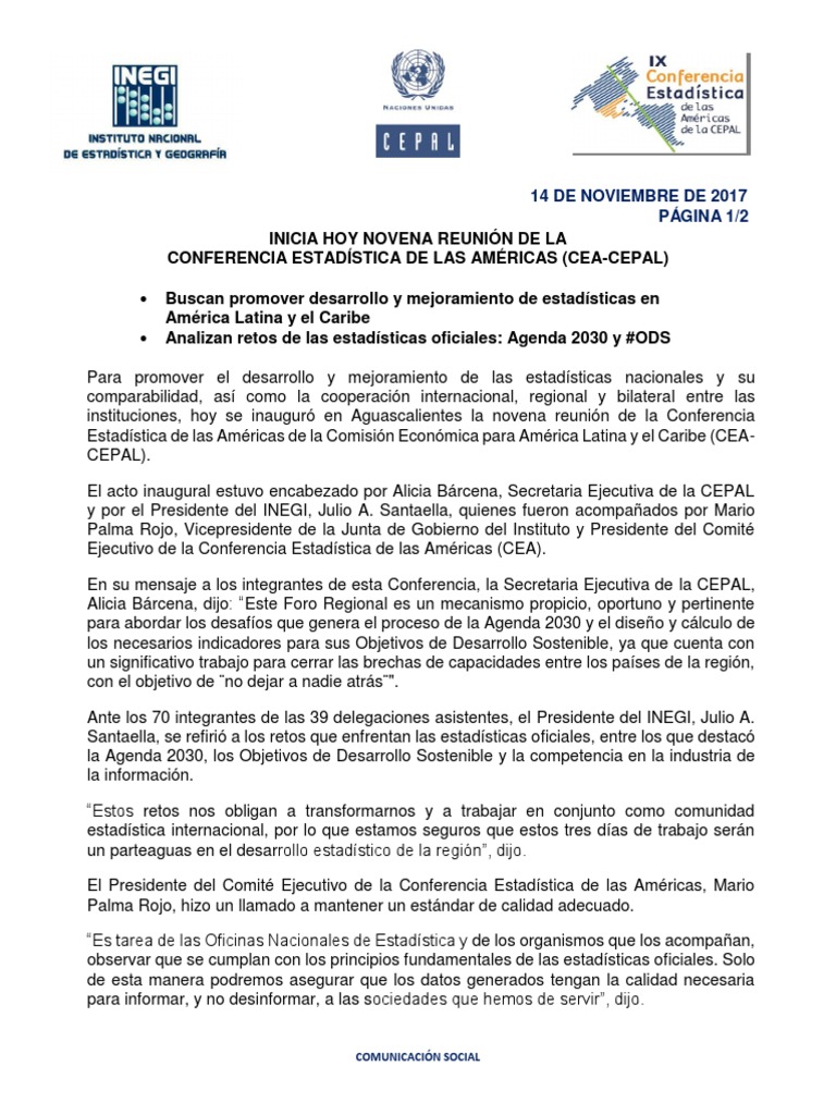 Comunicado Reunión CEA CEPAL | PDF | Estadísticas | Desarrollo sostenible