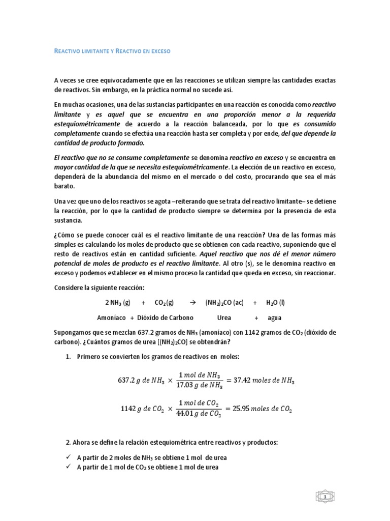 Reactivo Limitante y Rendimiento Porcentual | PDF | Estequiometría | Reacciones químicas